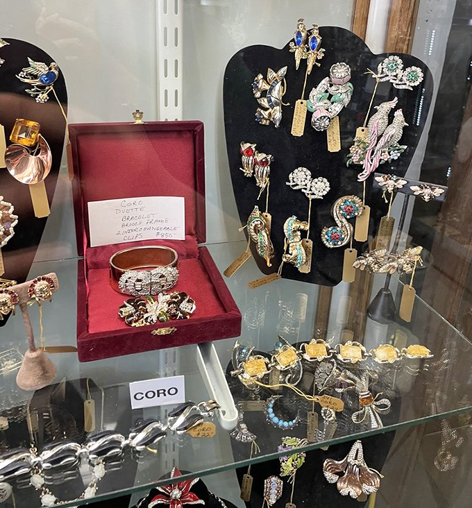 Costume jewelry that outshines most of today's "fine" pieces. Coro brooches waiting to transform your grandmother's cardigan into a fashion statement.