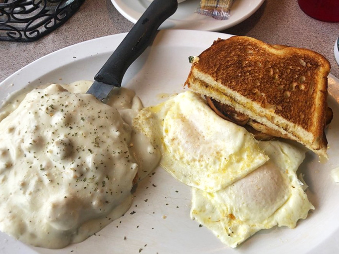 Country fried steak and eggs&mdash;the breakfast of champions who plan on napping later. That pepper-flecked gravy is practically begging for a biscuit dunk.