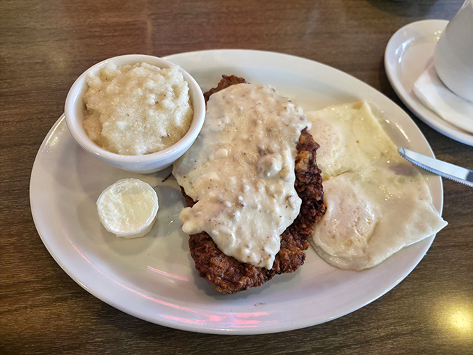 Country fried steak swimming in creamy gravy&mdash;the kind of dish that makes you want to call your mother and apologize for ever complaining about her cooking.