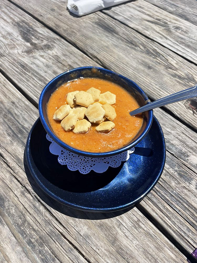 A bowl of bisque that could convert soup skeptics, with those buttery croutons floating like delicious life rafts in a sea of rich, oceanic flavor.