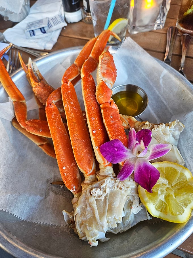 Crab legs stacked like delicious Lincoln Logs &ndash; the only construction project worth getting messy for.