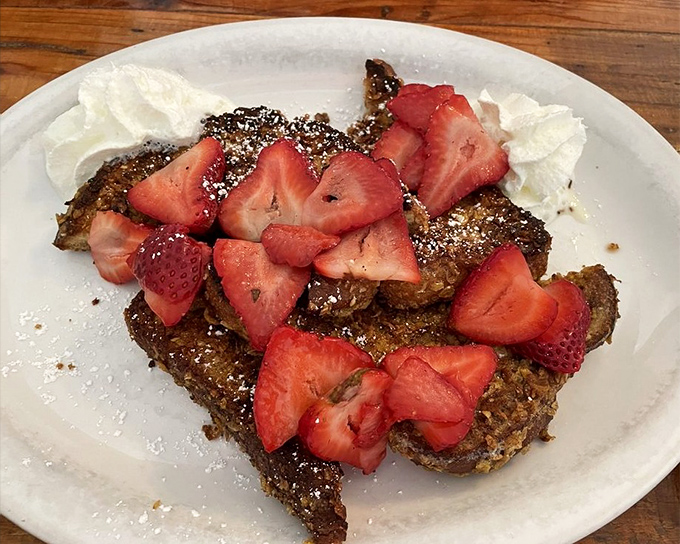 Crunchy French toast that's achieved celebrity status for good reason&mdash;those fresh strawberries aren't just garnish, they're co-stars.