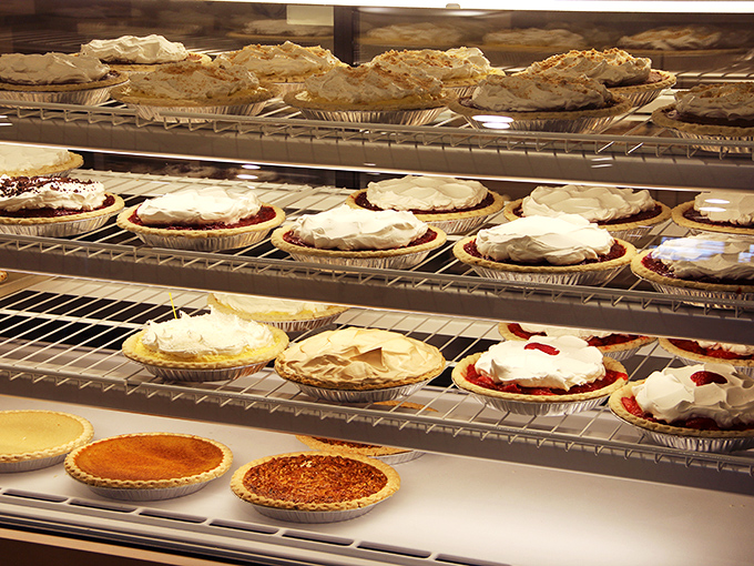 The pie case at Essenhaus is like the Louvre of pastry art. Each perfectly crimped crust holds treasures that would make Marie Antoinette rethink her priorities.