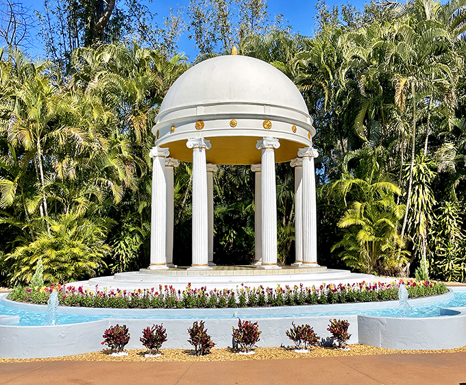 This elegant gazebo at Cypress Gardens stands as a reminder of Florida's pre-Disney tourist era, when botanical gardens and water skiing were the main attractions.