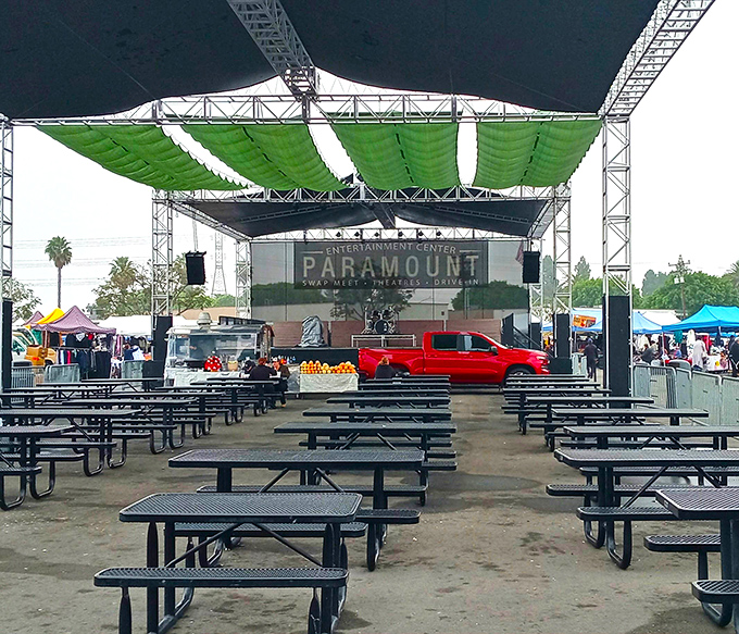 The swap meet's dining area offers a place to rest weary feet and refuel for round two of shopping.