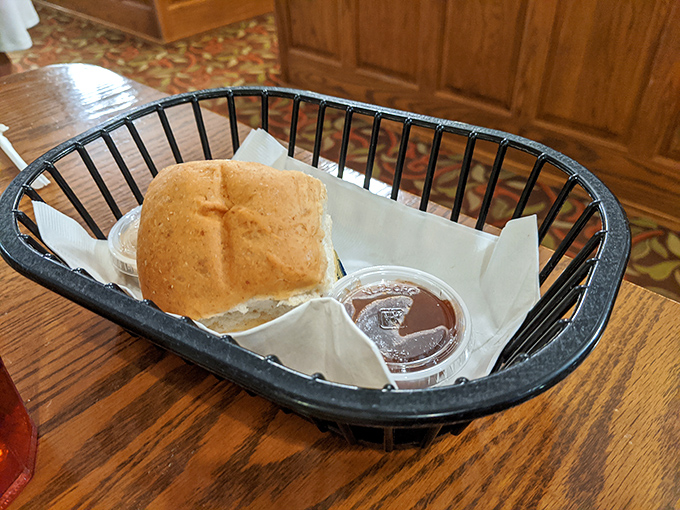 The humble dinner roll, served warm with apple butter, becomes the unsung hero of many a meal at Der Dutchman.