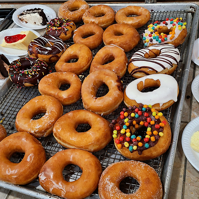 A donut display that makes grown adults press their noses against the glass like six-year-olds. Resistance is futile, calories be damned.
