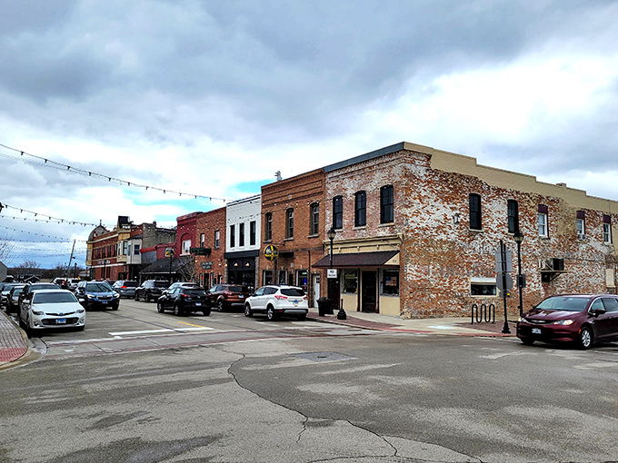 Downtown Utica's string lights aren't just decoration&mdash;they're an invitation to linger as evening falls on these historic storefronts.