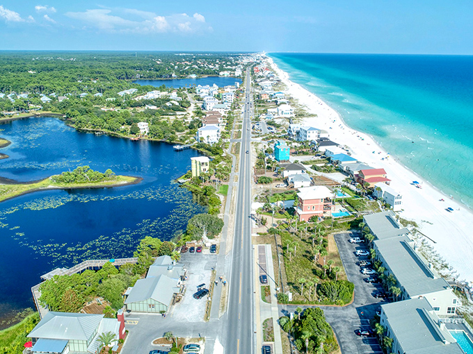 From this bird's eye view, 30A reveals its true character: a delicate balance between pristine beaches and the rare coastal dune lakes.
