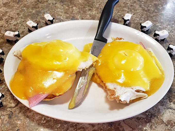 Eggs Benedict that makes you wonder why you ever attempted to make hollandaise sauce at home. Just look at that golden perfection!