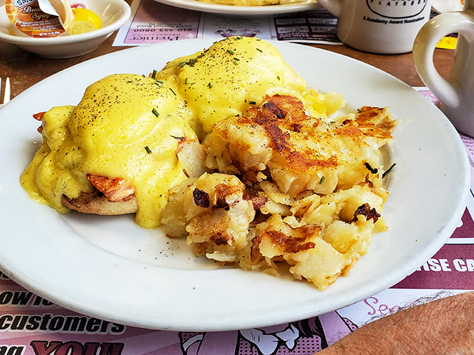 Eggs Benedict that would make any brunch spot jealous, with home fries crisped to golden perfection. Morning glory on a plate!
