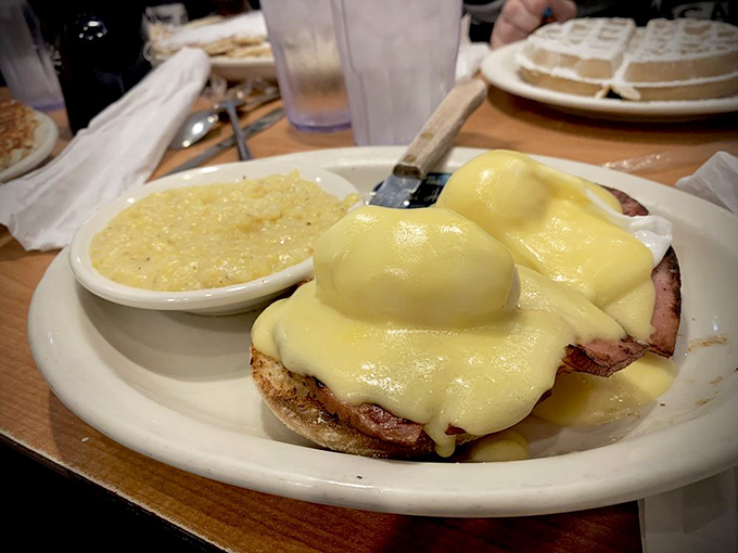 Eggs Benedict done right&mdash;a golden waterfall of hollandaise cascading over Canadian bacon. Whoever Benedict was, we owe him a serious debt of gratitude.