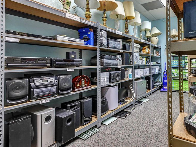 The electronics department: where vintage stereos and boom boxes await their comeback. Someone's mixtape dreams are about to be reborn!