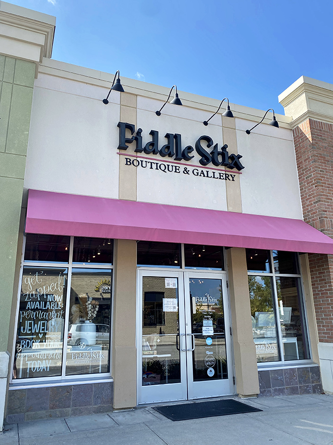 Fiddle Stix Boutique's pink awning signals a danger zone for credit cards and a sanctuary for those seeking retail therapy.