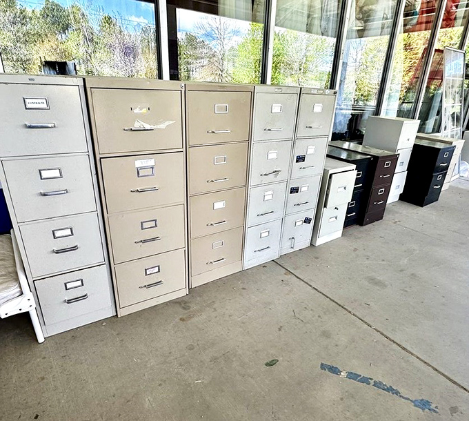 Filing cabinet lineup &ndash; where office organization meets vintage charm. Working from home just got a retro upgrade.