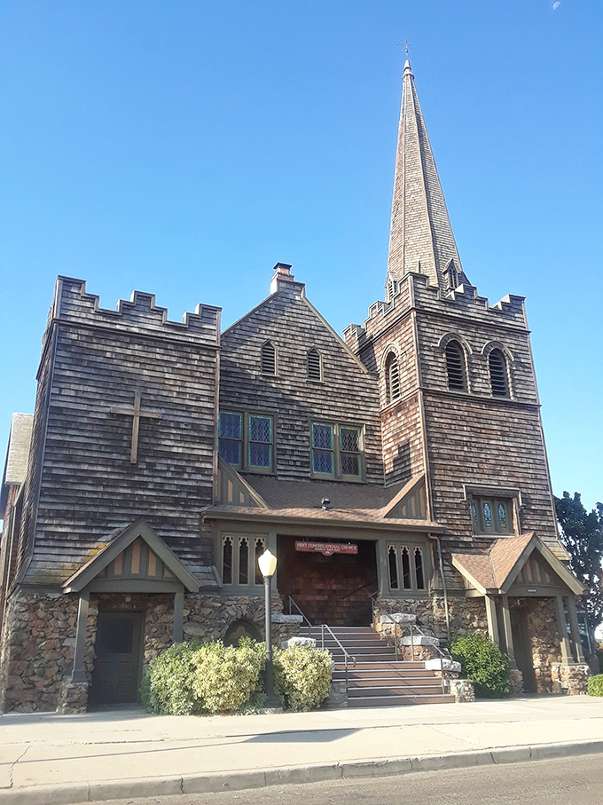 This Gothic-inspired church looks like it was plucked from a New England postcard and dropped into Central California's sunshine.