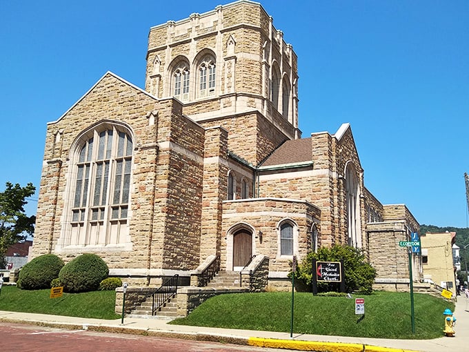 First United Methodist Church's impressive stone facade proves that small towns often hide architectural masterpieces that would make big-city visitors do a double-take.