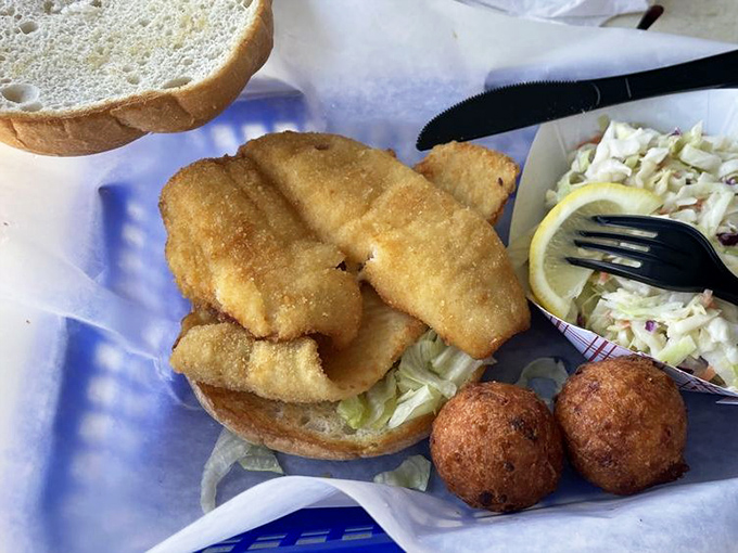 Fish sandwich perfection &ndash; where the bun is merely a delivery system for what matters: that perfectly golden-fried fillet.