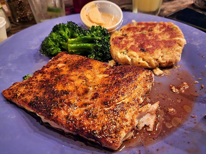 This isn't just fish &ndash; it's Florida on a plate, where blackened seasoning meets flaky perfection and broccoli pretends to matter.