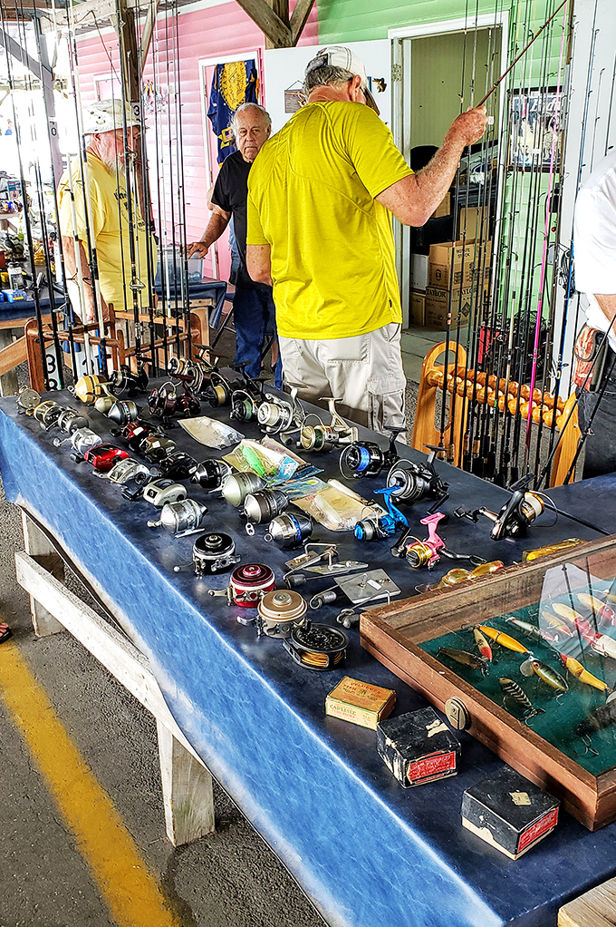 The fishing section&mdash;where anglers debate lures with the passion of wine connoisseurs discussing vintages. "This one caught a monster in '87!"