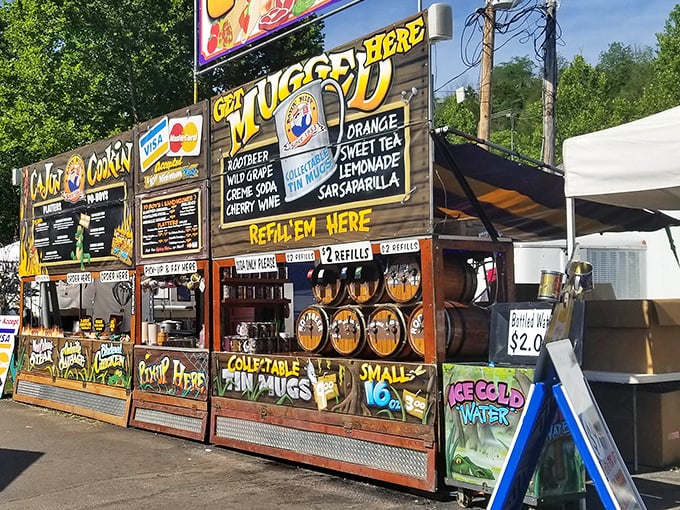 This isn't just a drink stand—it's a hydration salvation station offering mugs of sweet tea and lemonade that taste like summer memories distilled into liquid form.