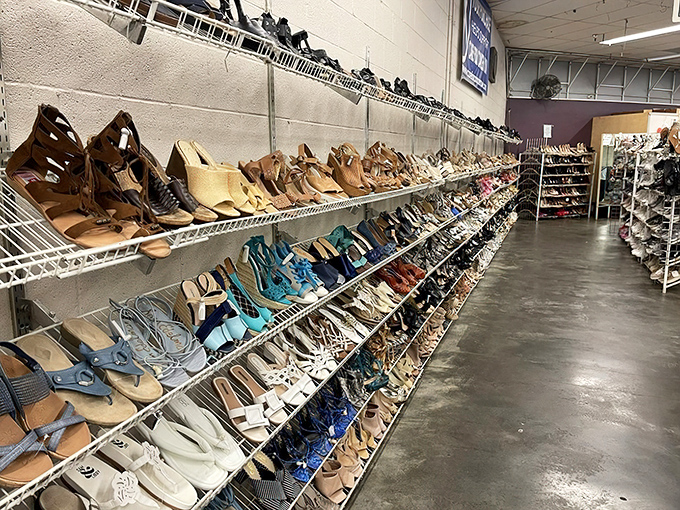 Cinderella had a fairy godmother; you have the Mega Thrift shoe section. From practical flats to statement heels, your glass slipper awaits.