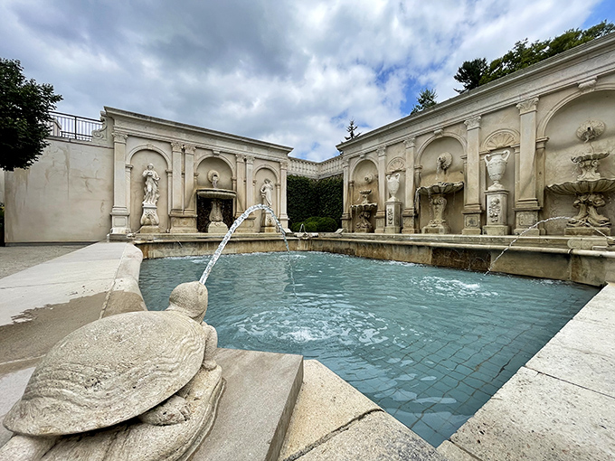 A turtle fountain that's seen more selfies than a Hollywood star. This whimsical water feature adds personality to the classical surroundings.