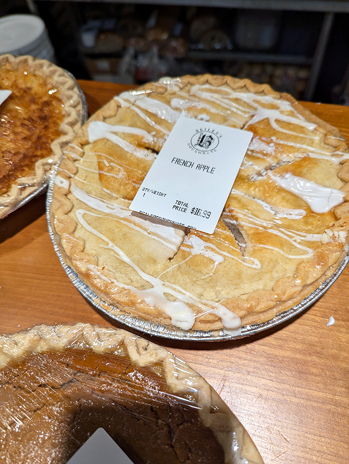 French apple pie that would make Julia Child weep with joy. The delicate glaze creates a sweet cartography across golden pastry terrain.