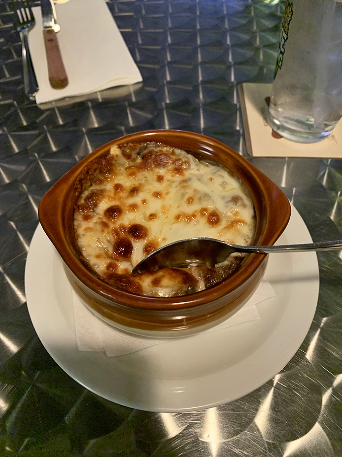 French onion soup that's achieved the perfect cheese-to-broth ratio &ndash; that golden, bubbly top is the food equivalent of striking gold.