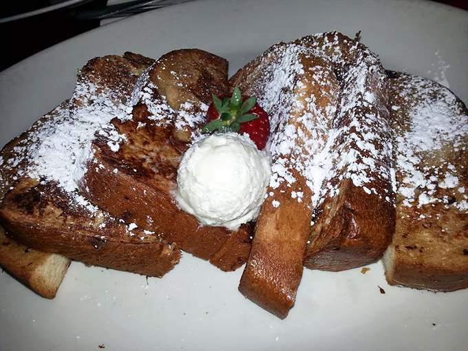 French toast that makes breakfast feel like dessert, with a scoop of vanilla ice cream playing the role of morning rebel. Vacation on a plate.