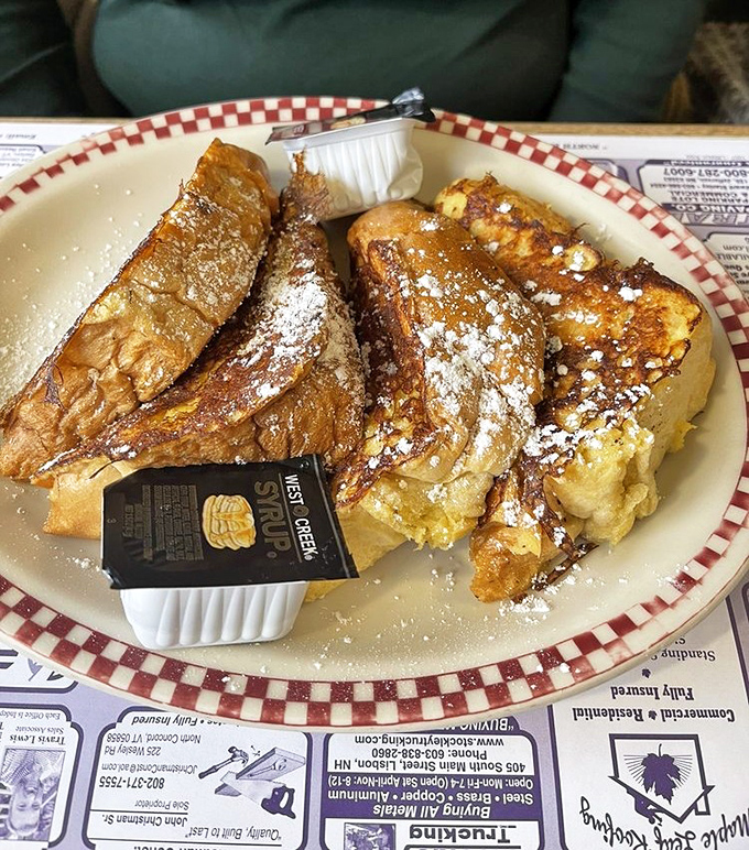 French toast that makes you wonder if bread has been holding out on you all these years. That maple syrup puddle isn't an accident&mdash;it's destiny.