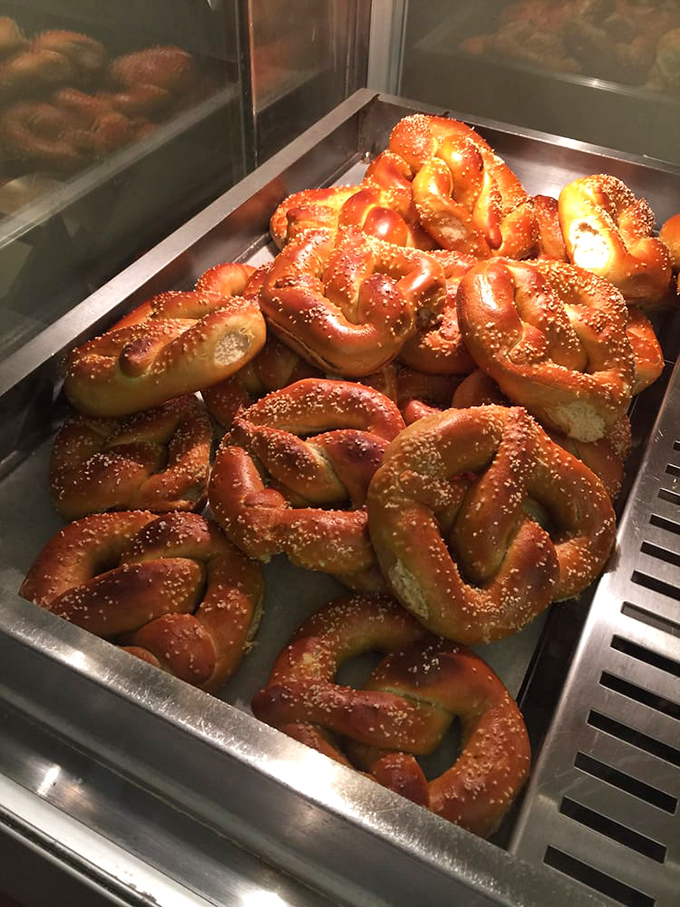 A tray of freshly baked pretzels showcasing that perfect mahogany color that says "I'm ready for my close-up&mdash;and your taste buds."