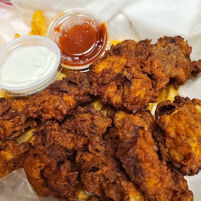 Fried oysters that convert even the most hesitant seafood skeptics. These golden nuggets deliver that perfect ocean brine in every bite.