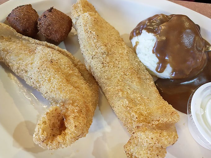 Cornmeal-crusted catfish and hush puppies that could make you swear you're sitting on the banks of the Mississippi instead of Route 66.