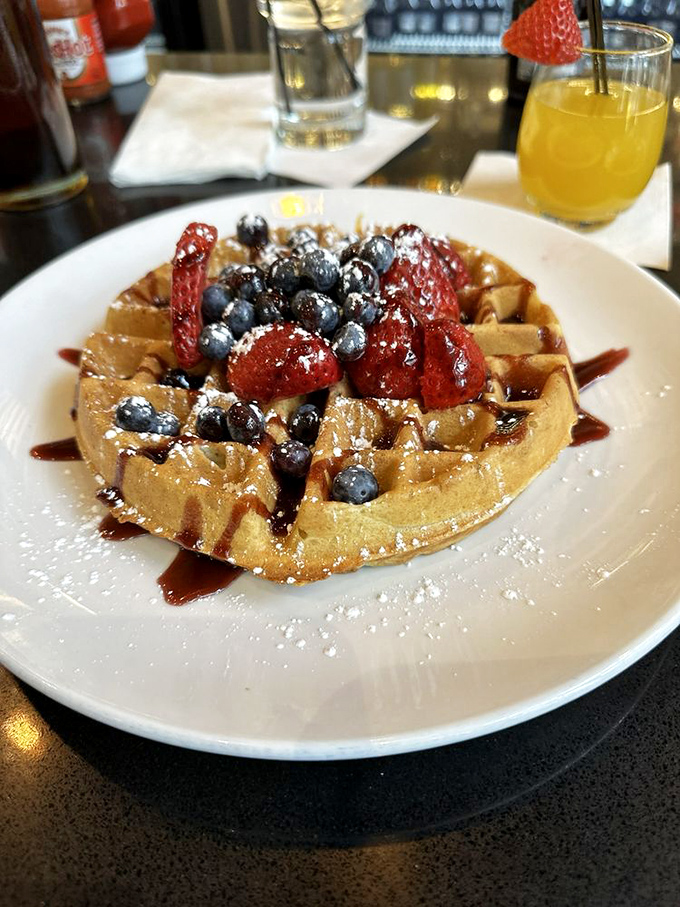Fresh berries transform an ordinary waffle into an extraordinary one&mdash;nature's candy scattered across golden squares of breakfast perfection.