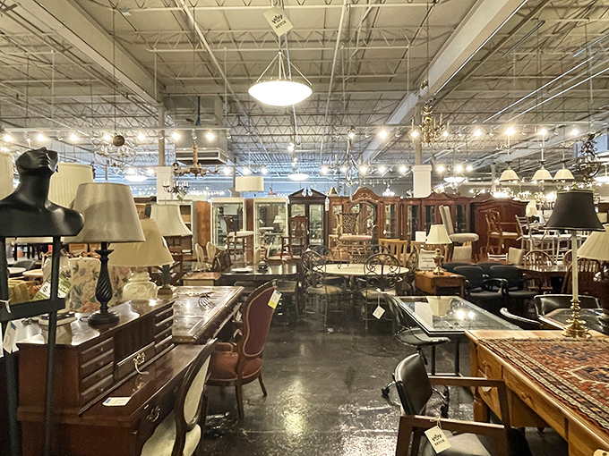 The showroom stretches on like an elegant labyrinth where you might lose your way but find exactly what your living room was missing.