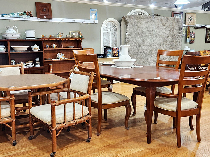 Dining sets with stories to tell. These wooden chairs have probably witnessed thousands of family dinners and holiday gatherings.
