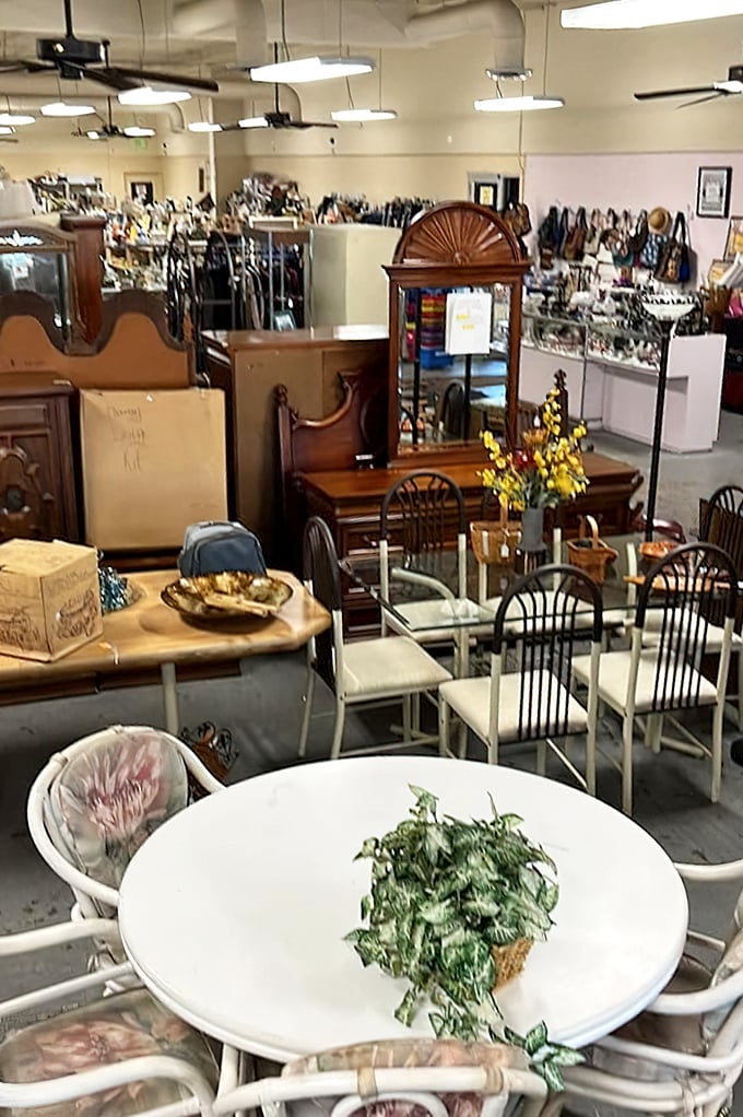 Dining sets waiting for new dinner conversations. This furniture section transforms castoffs into "where did you find that?" statement pieces for savvy shoppers.
