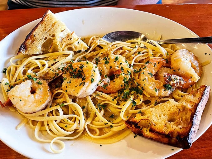 Garlic shrimp linguine that would make an Italian grandmother nod in approval &ndash; simple ingredients transformed into something that demands to be twirled.