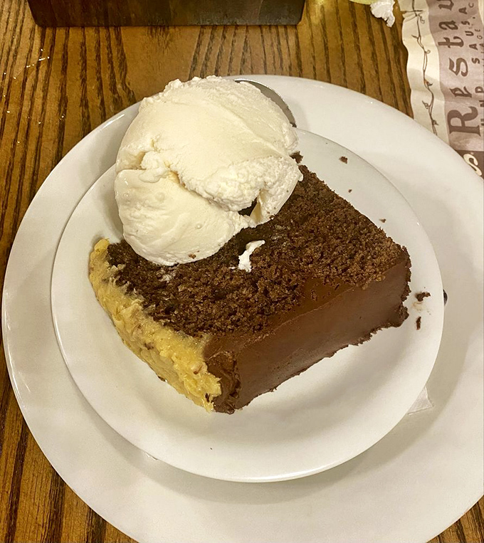 German chocolate cake so rich it probably has its own investment portfolio. That creamy topping could make even the most stoic Midwesterner shed a tear of joy.