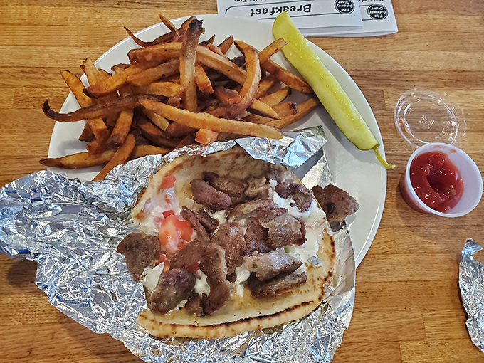 When a gyro and fries look this good, you understand why some regulars have the same order every Tuesday for twenty years.