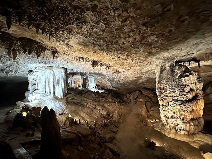 The Hall of Giants showcases nature's skyscraping ambitions. These massive formations are like Manhattan buildings, if Manhattan took 100,000 years to develop.