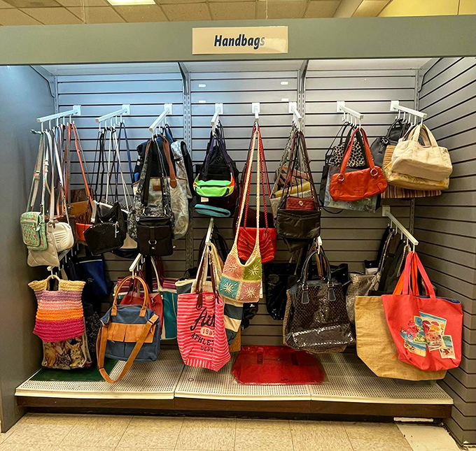 Handbag heaven for the accessory enthusiast. That colorful crocheted tote is practically screaming "summer farmers market adventures."