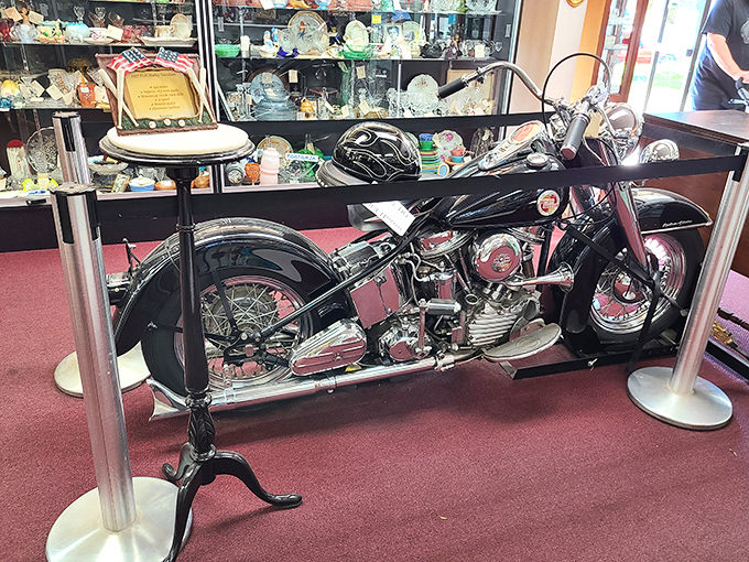 This vintage Harley sits pretty, reminding everyone that some classics never go out of style.