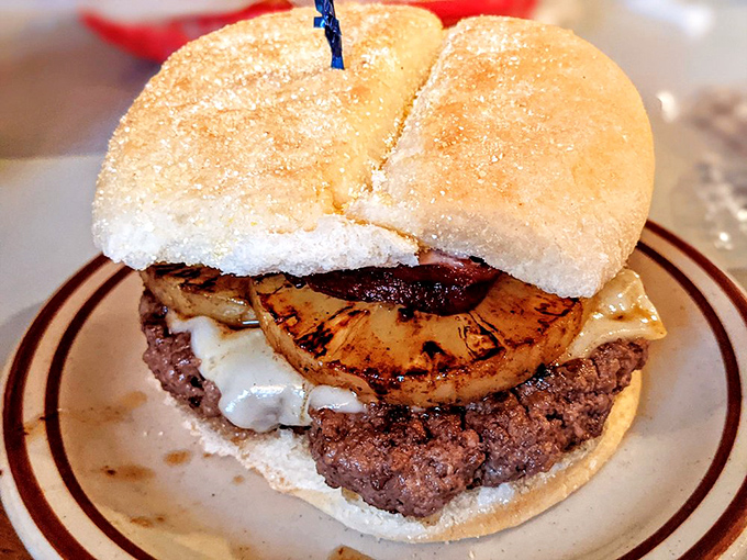 The burger that settled the pineapple debate once and for all. Sweet grilled pineapple meets savory beef and melty cheese in a combination that shouldn't work but absolutely does.