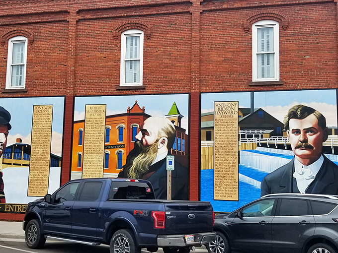 Hayward's historical murals transform ordinary brick walls into windows to the past, telling stories of logging legends and early settlers.