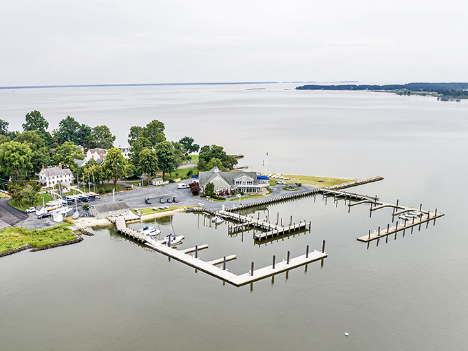 Bird's eye perfection: Oxford's marina extends like fingers into the Chesapeake. From above, you can truly appreciate how this town embraces its watery domain.