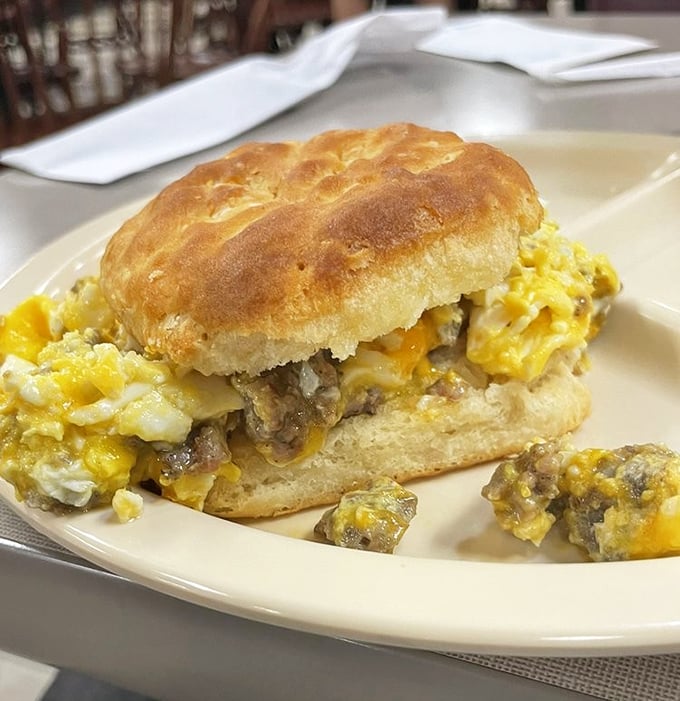 The Hobo Sandwich doesn't apologize for its abundance&mdash;sausage and egg spilling out of a biscuit like it's making a jailbreak for your taste buds.