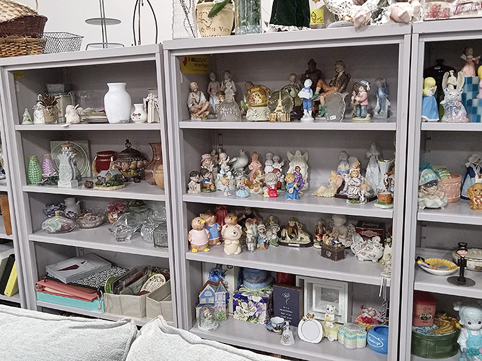 Figurine shelves that would make Marie Kondo nervous but bring collectors pure joy. One person's kitsch is another's conversation piece.