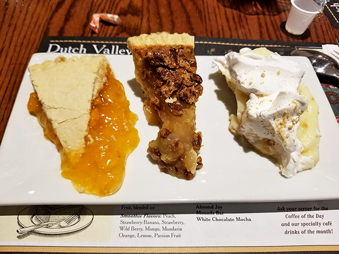 The pie sampler plate&mdash;where indecision becomes a virtue. Three distinct personalities sharing one plate, like a dessert version of "The Three Tenors."